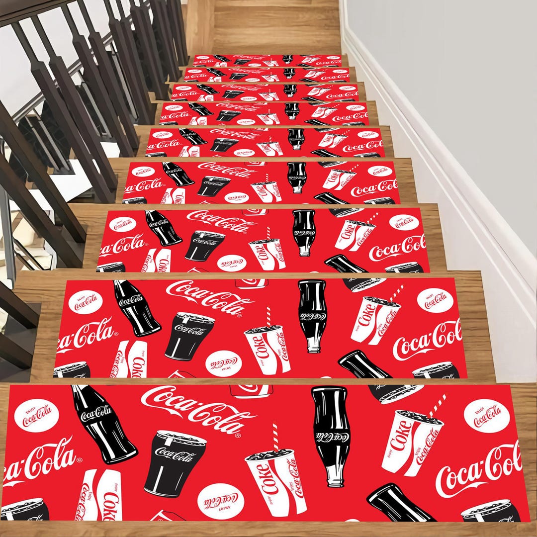 Coca Cola Printed, Red Stair Rug, Coca Cola Bottle, White Logo ...