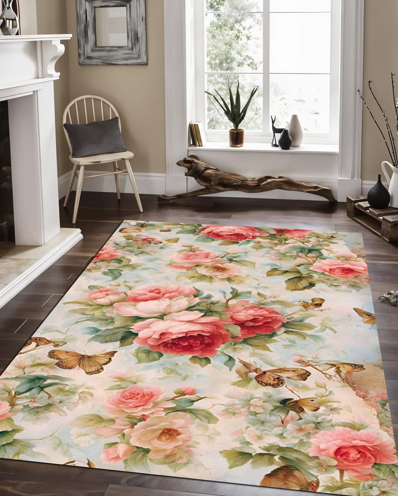 Floral Area Rug: Rose Pattern, Boho Decor - Etsy