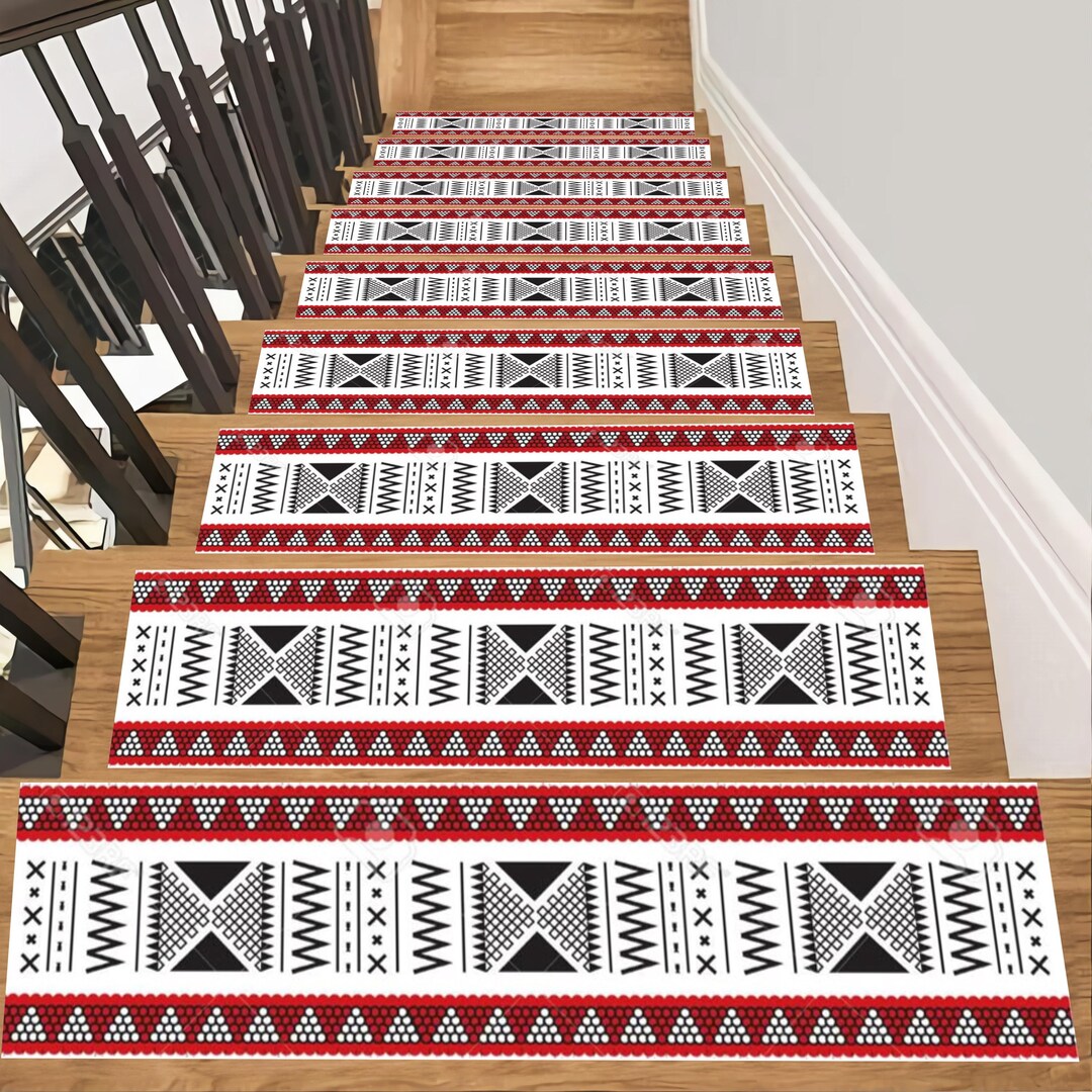 Tribal Stair Tread Rugs: Aztec Geometric Step Mats, Non-slip - Etsy