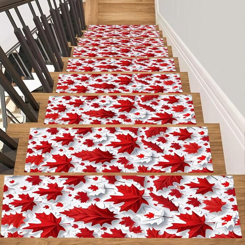 Maple Leaf Stair Treads: Non-slip Canada Theme Stair Rug - Etsy