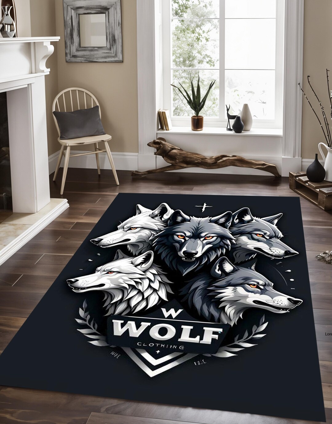 Wolf Rug: Black and White Drawing Area Rug - Etsy