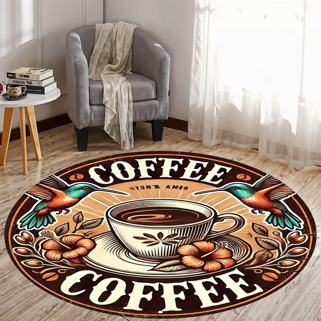 Vintage Coffee Rug: Round Cafe Theme Mat - Etsy