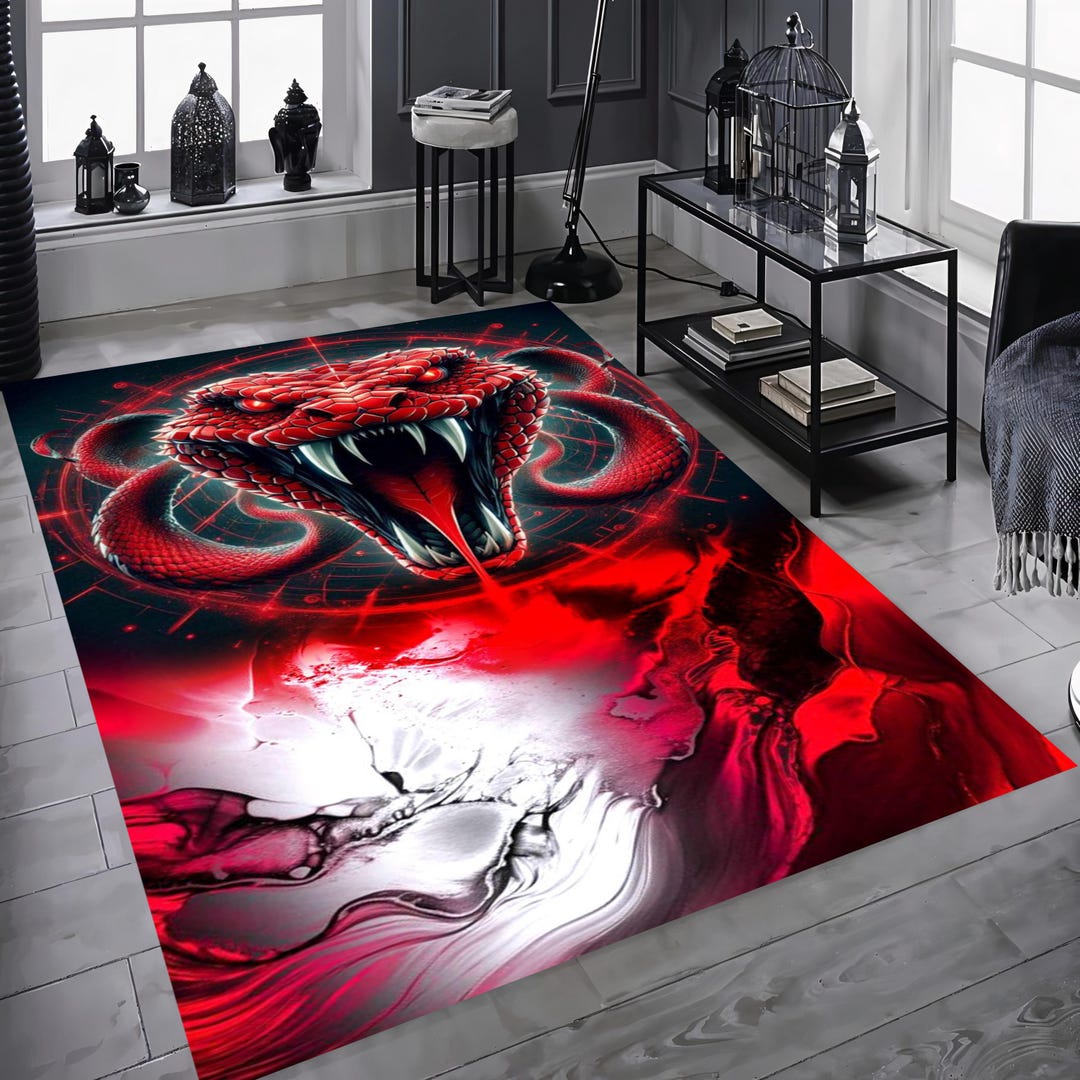 Red Snake Area Rug: Scary Serpent Home Decor - Etsy