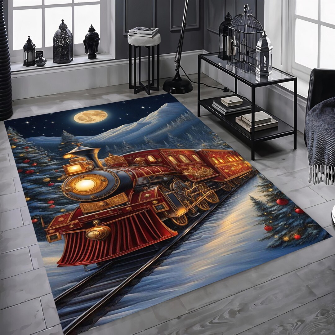 Train Pattern Rug,nostalgic Train,winter Themed Rug,nostalgic Rug ...