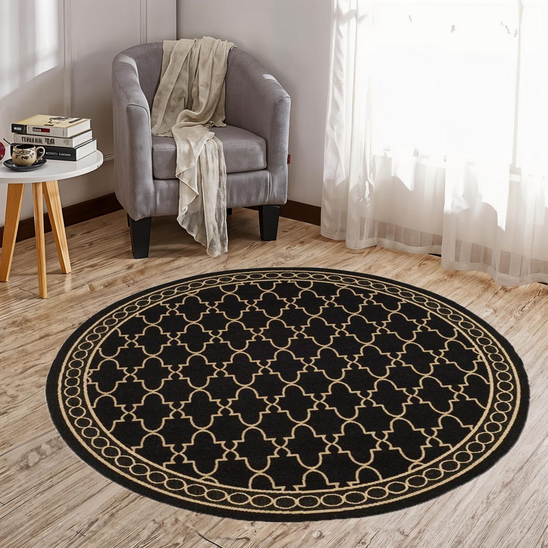 Geometric Round Rug: Gold & Black Livingroom Decor - Etsy