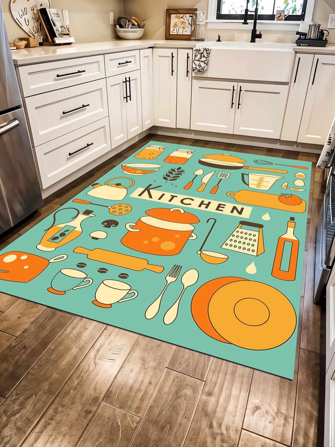 Colorful Kitchen Rug: Modern Printed Kitchenware Area Rug - Etsy
