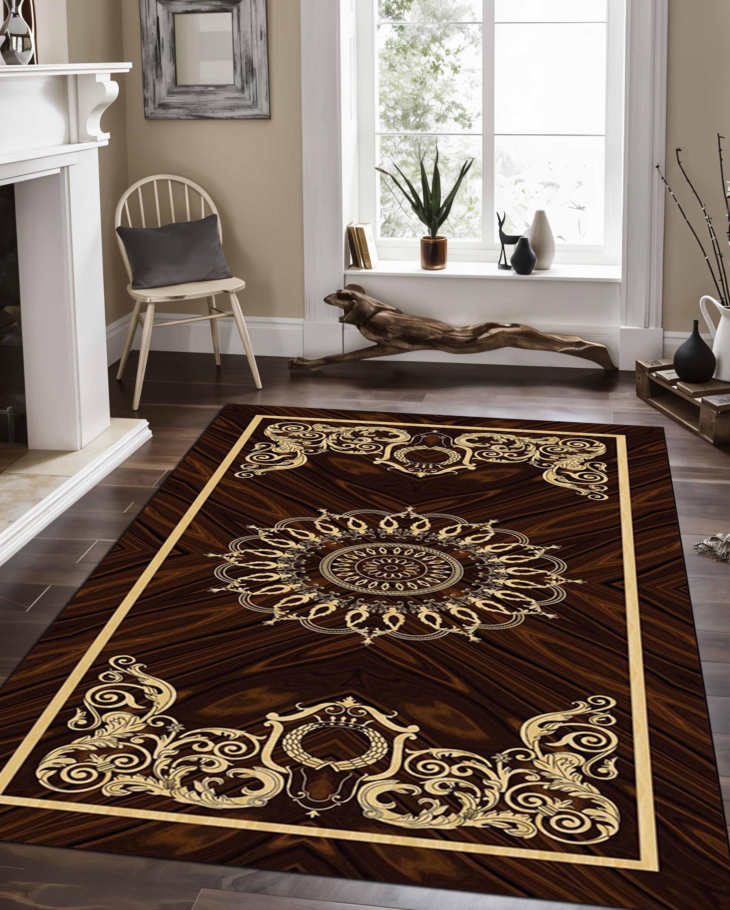 Baroque Medallion Rug: Gold Vintage Ornate Area Rug - Etsy