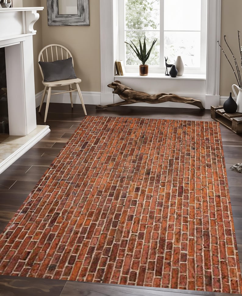 Brick Pattern Rug: Red Stone Print, Boho Decor - Etsy