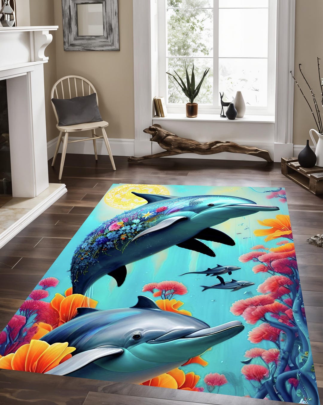 Dolphin Pattern Rug,fish Rug,whale Themed Rug,ocean Rug,blue Rug ...