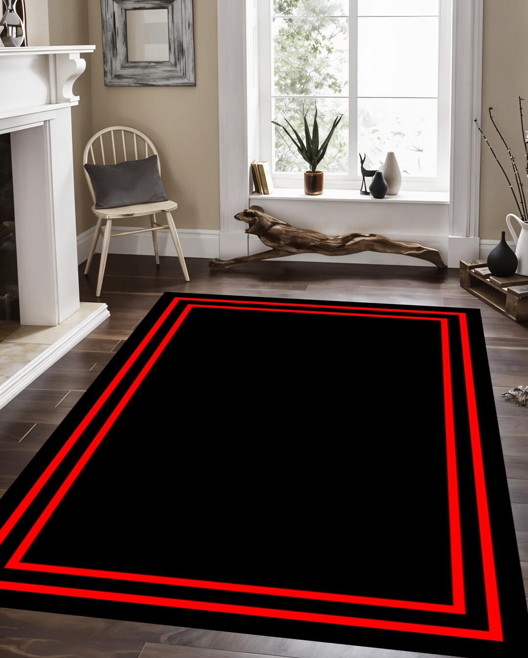 Modern Black and Red Striped Rug: Boho Chic Home Decor - Etsy