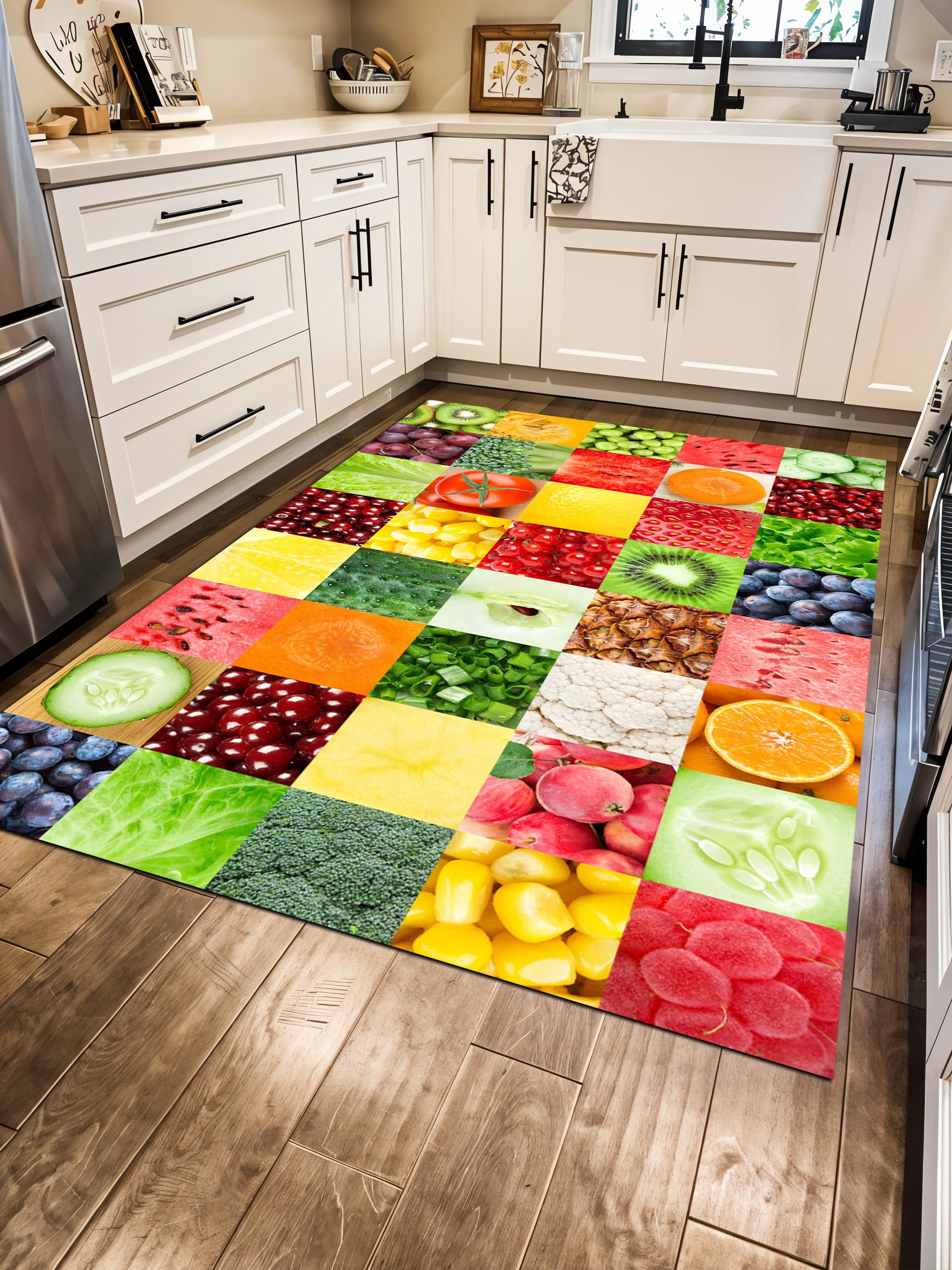 Fruit & Vegetable Print Kitchen Rug: Modern Non-slip Area Rug - Etsy