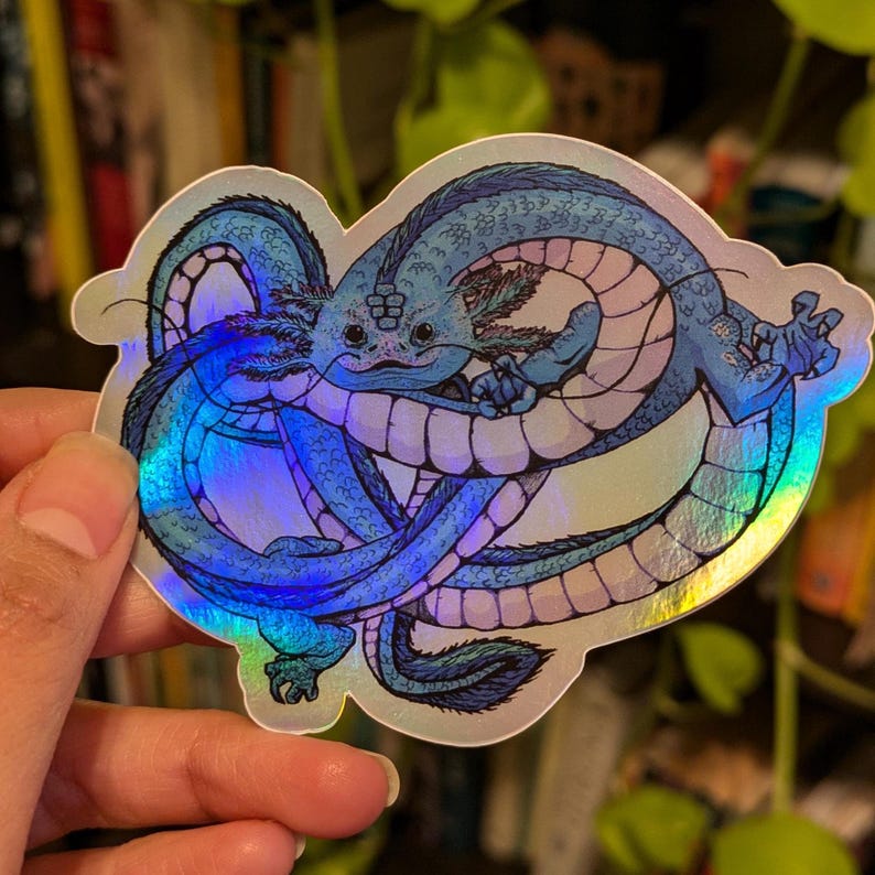Shenron Dragon Axolotl Holographic Three-inch Sticker, Shen Long, High ...