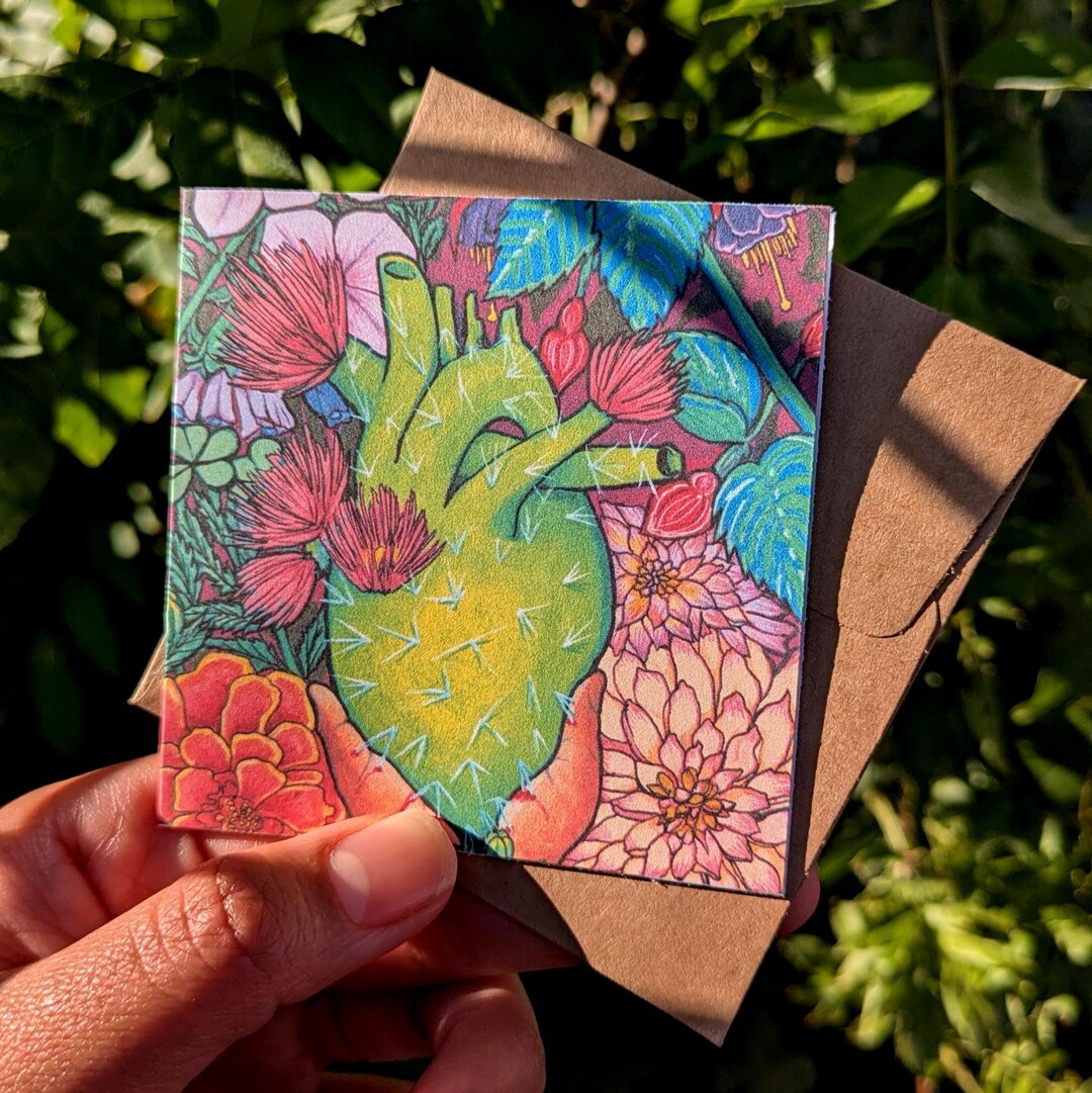 Corazon Nopal - Botanical Chicano Art - Greeting Card - Etsy