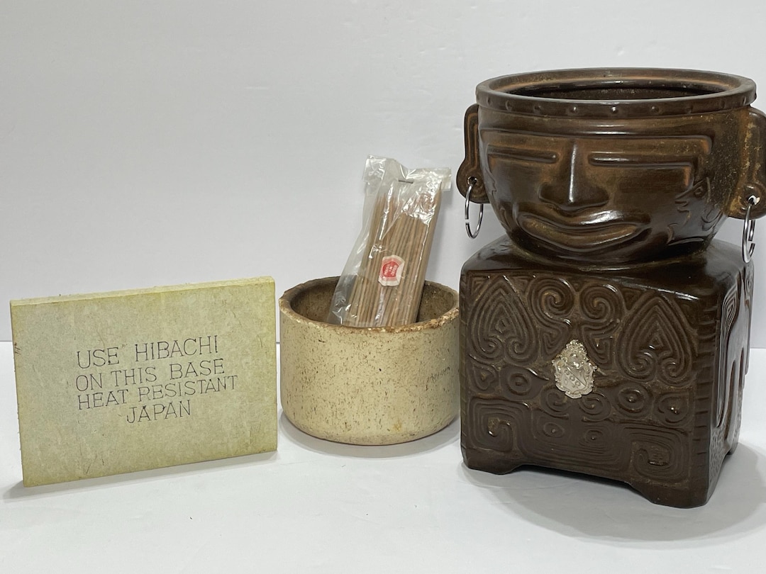 Vintage Japanese Tiki Rare Complete Hibachi Set | MCM Brown Glazed ...