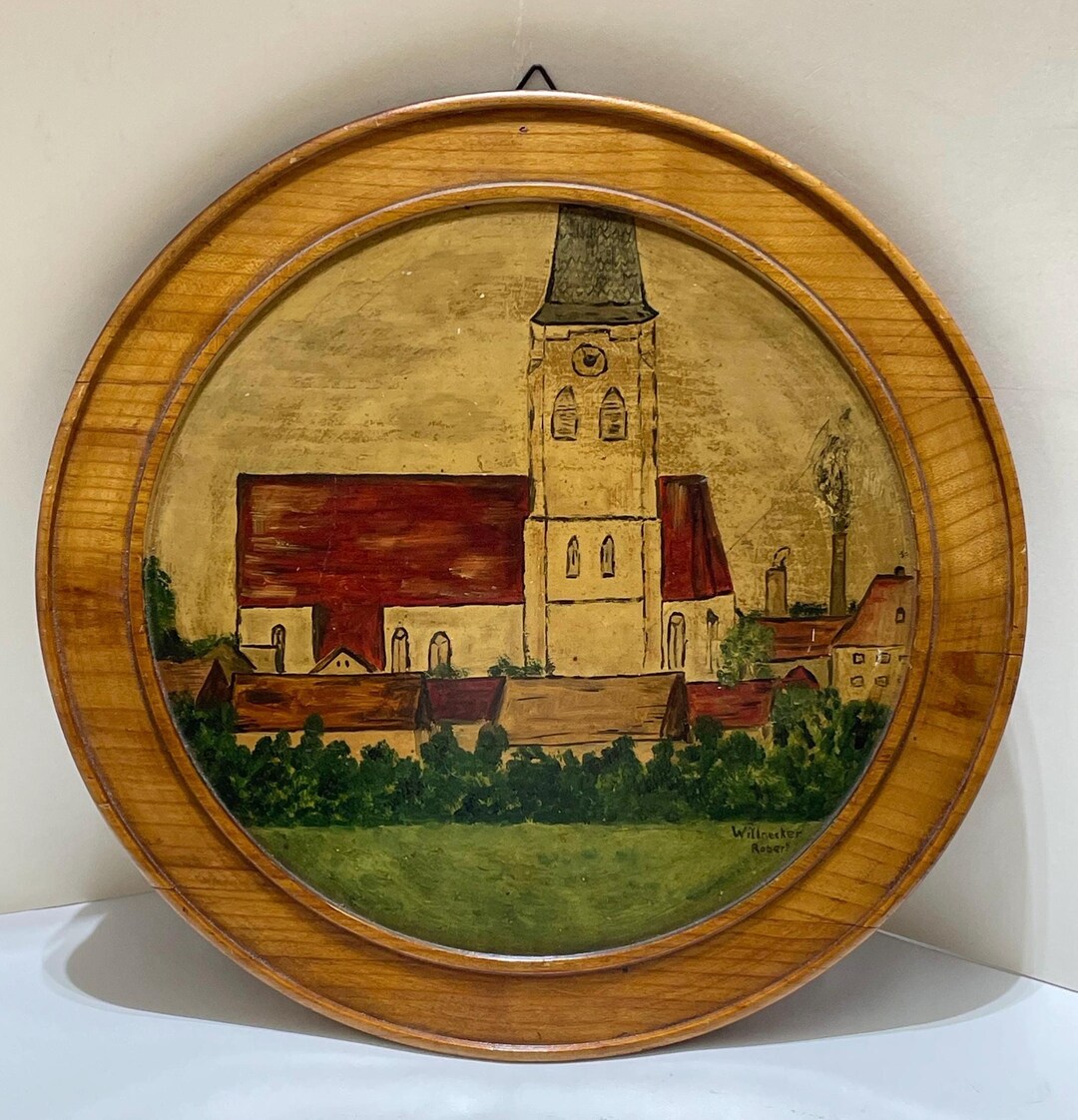Vintage Bavarian Folk Art Painting on Wood | Hand-painted German Church ...