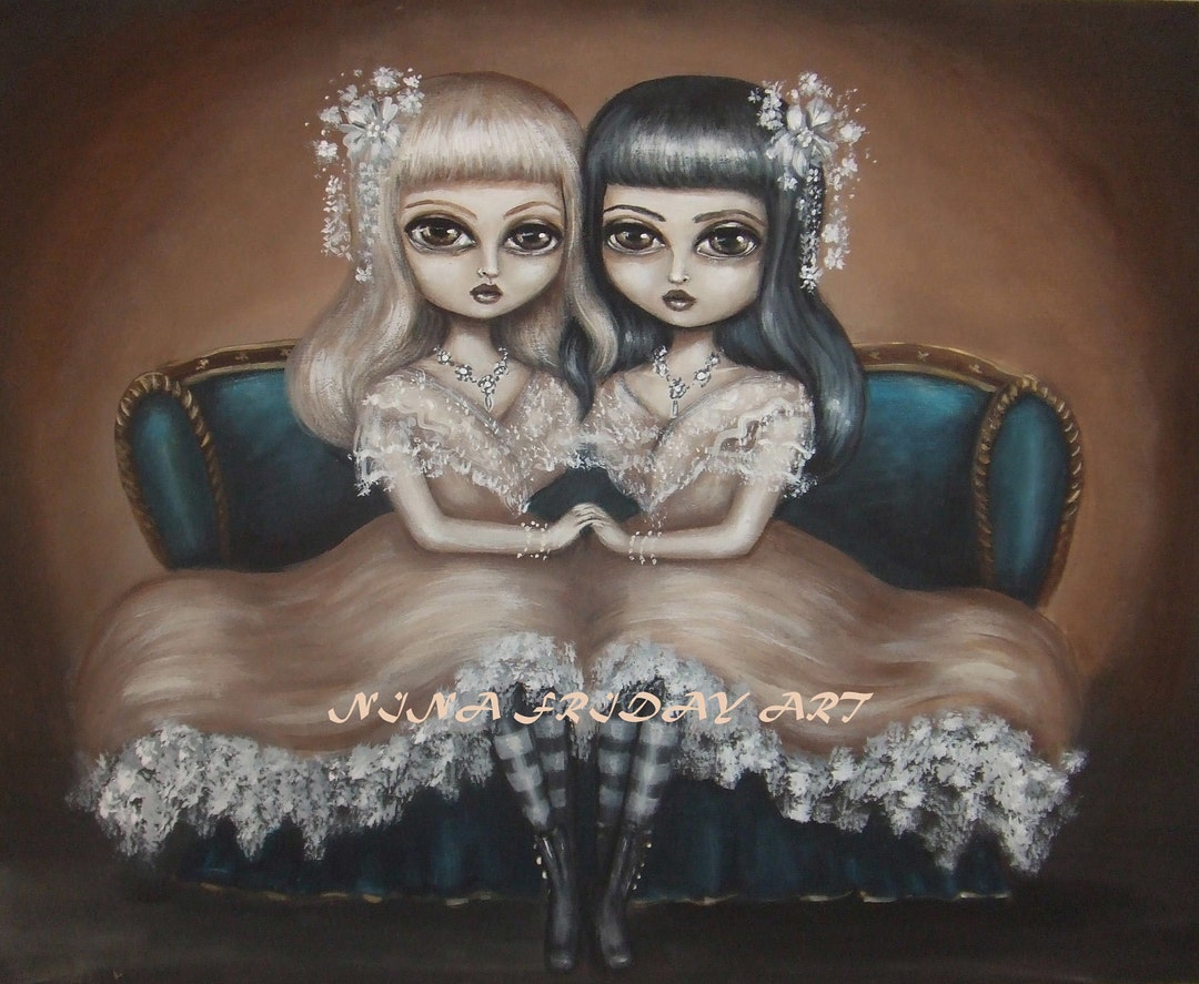 TWINS 2 Big Eye Gothic Victorian Siamese Twins Giclee PRINT by Nina ...