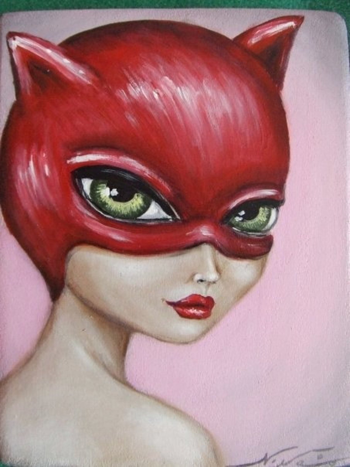 GAMES Pin up Fetish Red Mask Big Eye Cat Woman Nina Friday Giclee Print ...