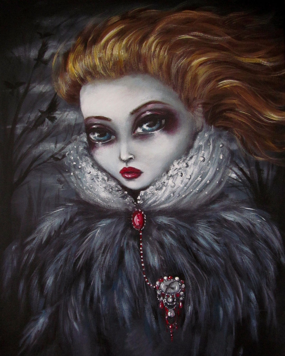SHE KEPT Their SECRET Big Eye Gothic Raven Queen Giclee Print by Nina ...