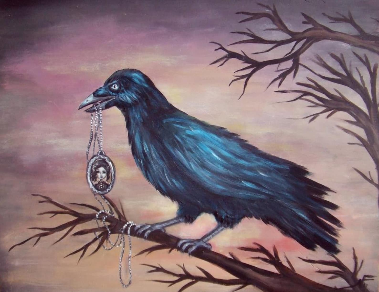 NEVERMORE Gothic Poe's Raven With a Portrait Necklace Giclee Print by ...