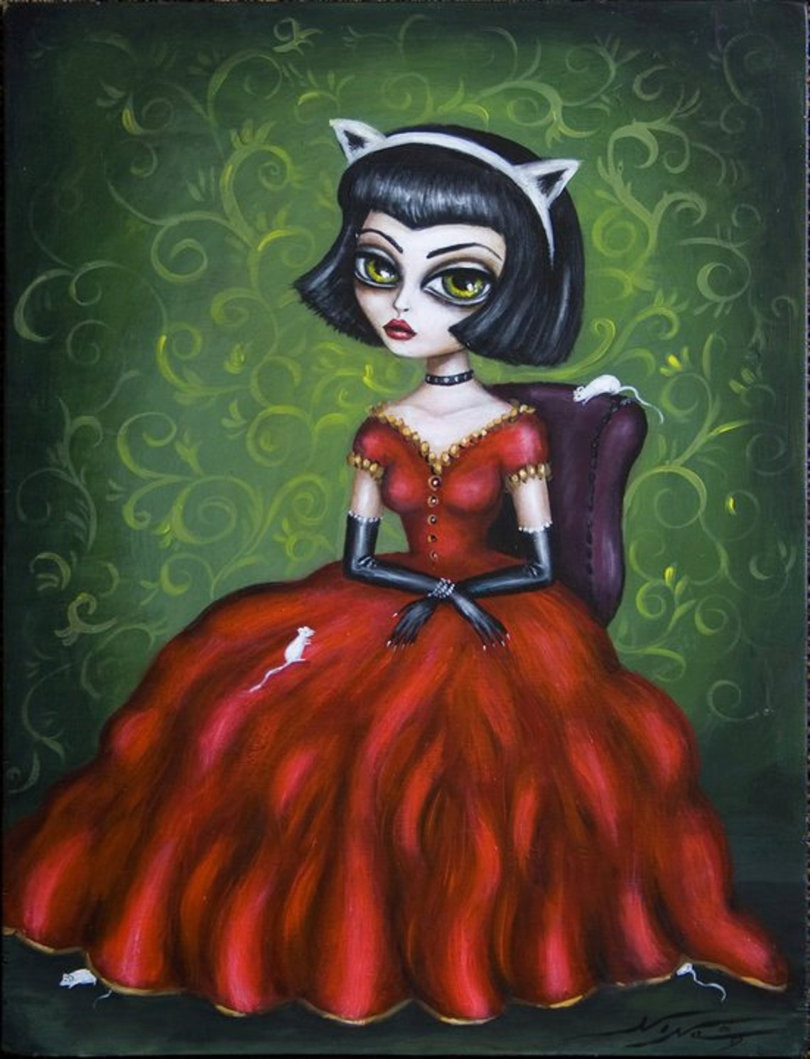 NOT TODAY Big Eye Victorian Gothic Kitty Girl With Mice CANVAS | Etsy