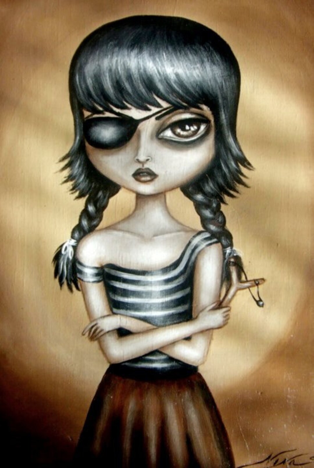 SLING Big Eye Pirate School Girl Brat With Sling Shot Giclee PRINT by ...