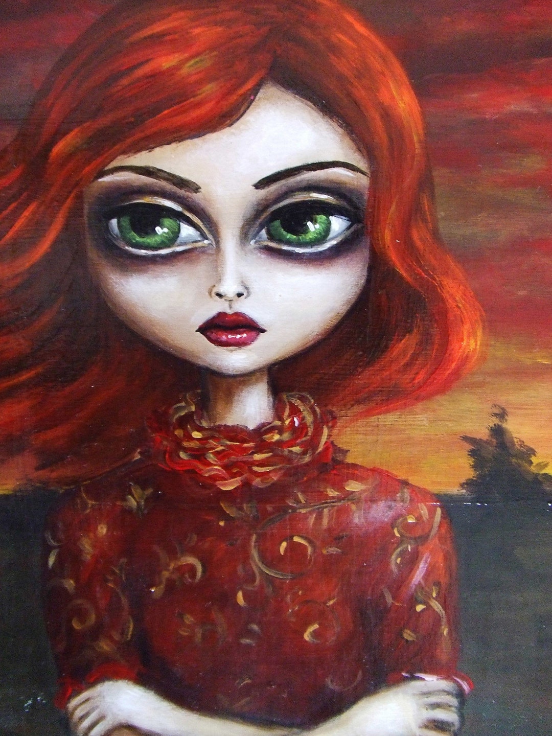 SUSPICIOUS Big Eye Lowbrow Gothic Art, Long Red Hair, Sunset, Storm ...