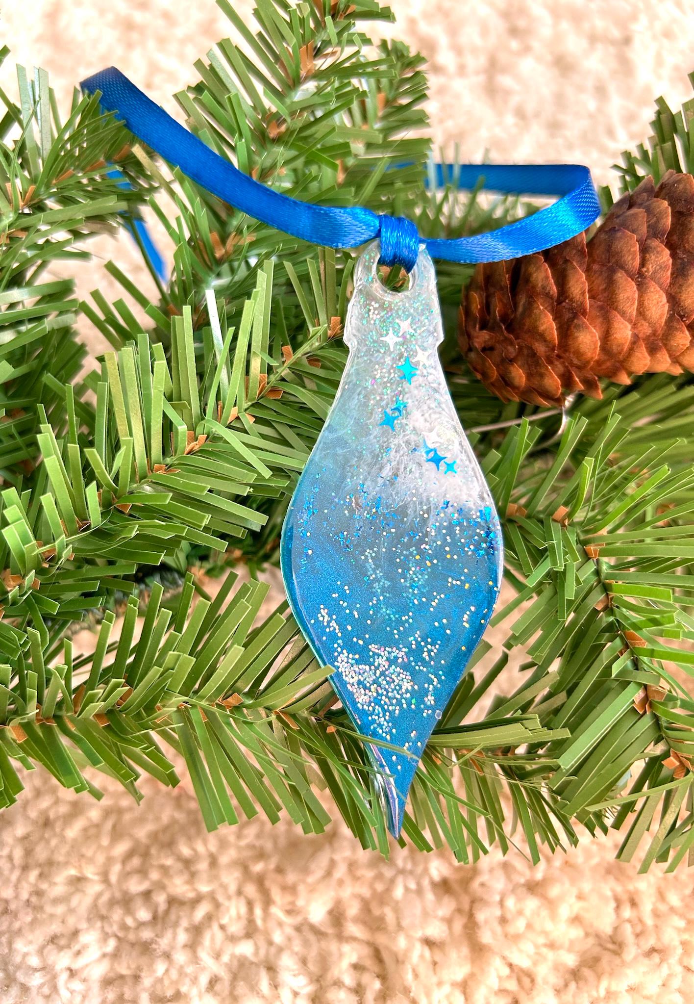 Christmas Set of 9 Sparkling Blue Ornaments Handmade Clear Icy Blue ...