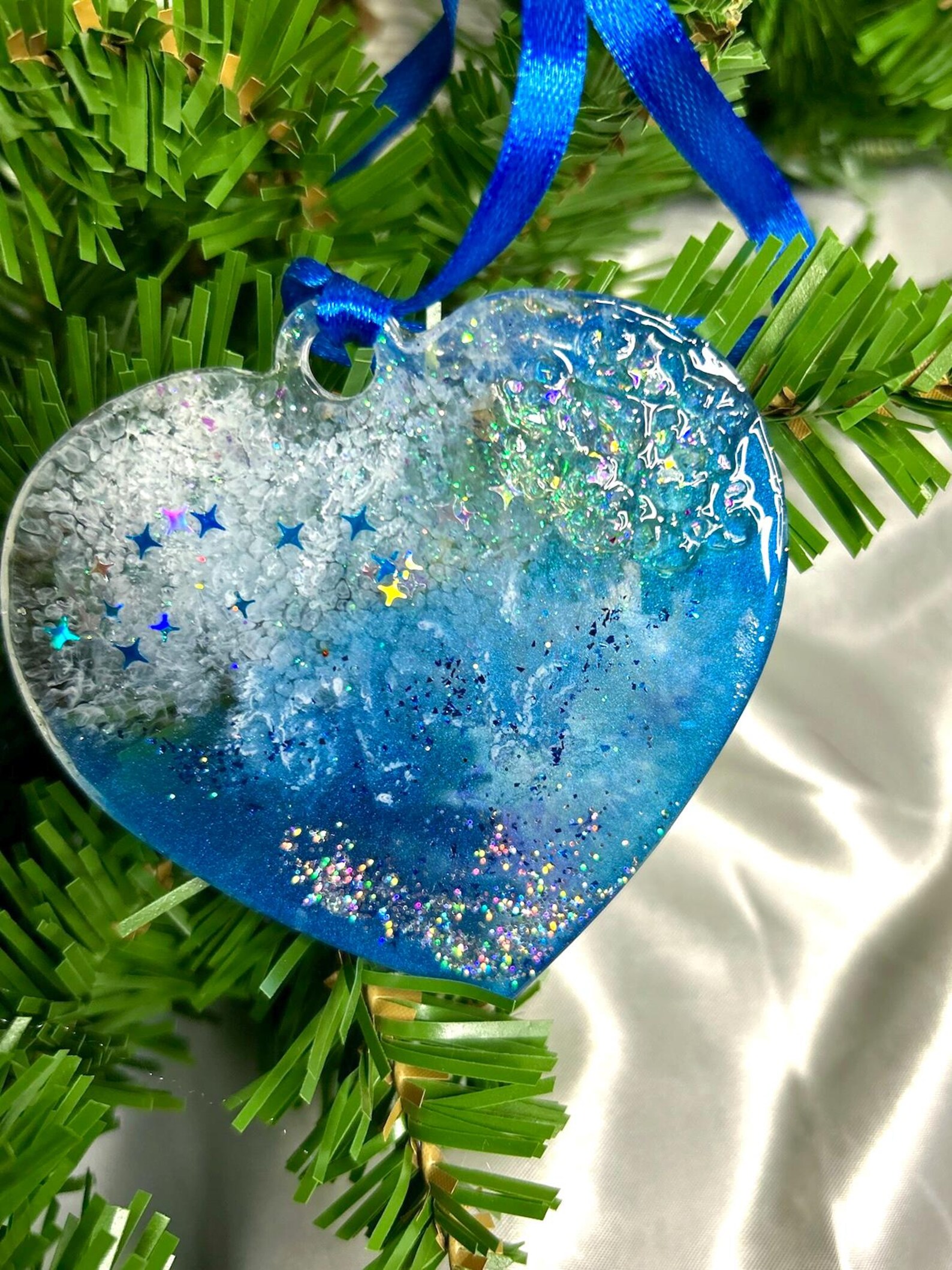 Christmas Set of 9 Sparkling Blue Ornaments Handmade Clear Icy Blue ...