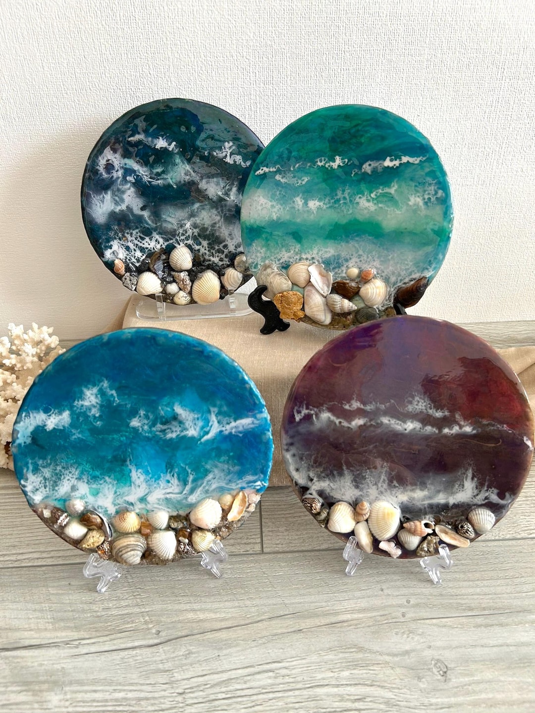Blue Ocean, Sea Waves Room Decor /epoxy Resin Seashells Decor ...