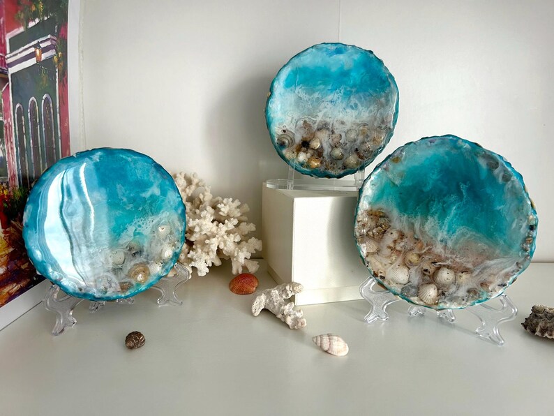 Blue Ocean Waves Room Decor / Epoxy Resin Seashells Decor ...