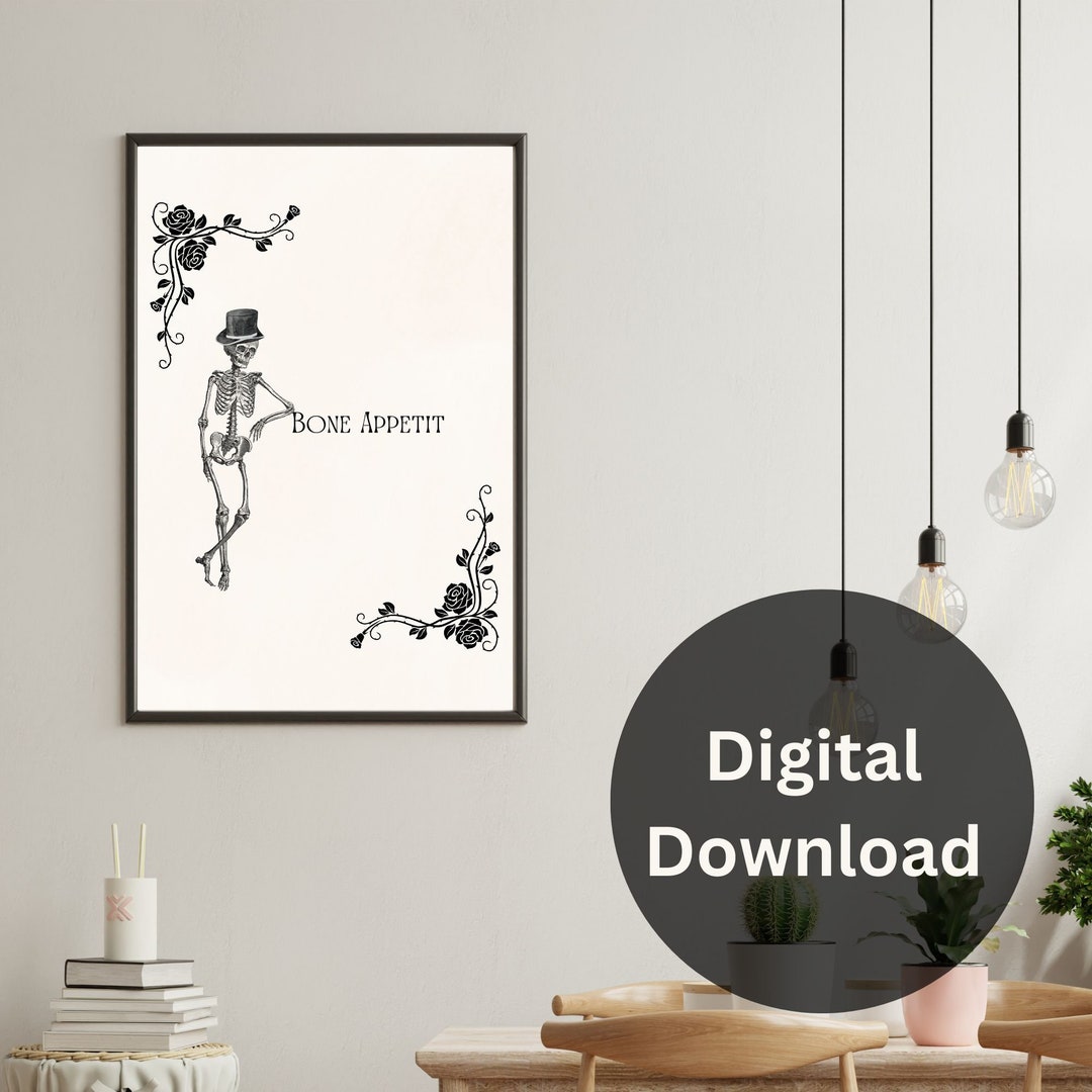 Bon Appetit Digital Wall Art Gothic Dining Room Art Skeleton Halloween ...
