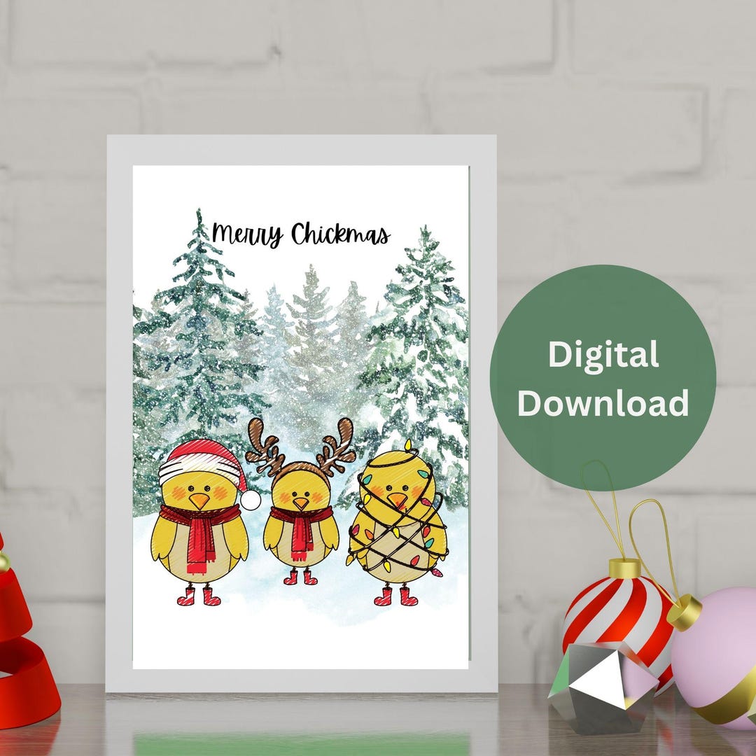 Funny Christmas Chicks Art Print: Holiday Home Decor (digital Download ...