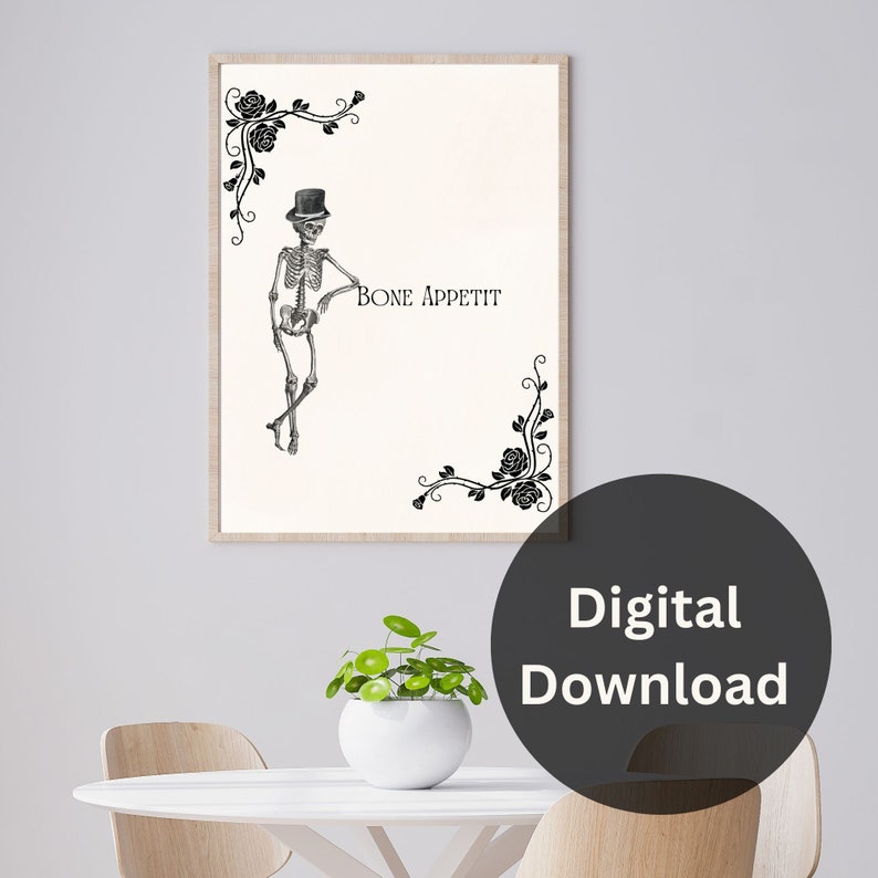 Bon Appetit Digital Wall Art Gothic Dining Room Art Skeleton Halloween ...