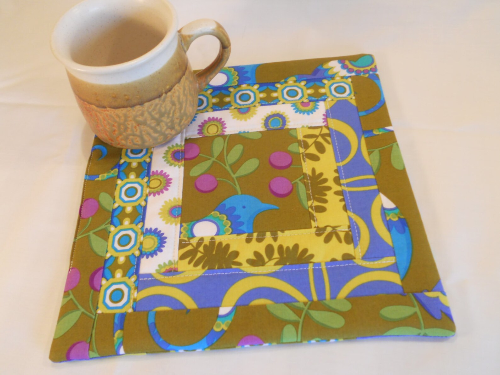 Quilted Hot Pad / Table Topper in pretty Bird by - Etsy