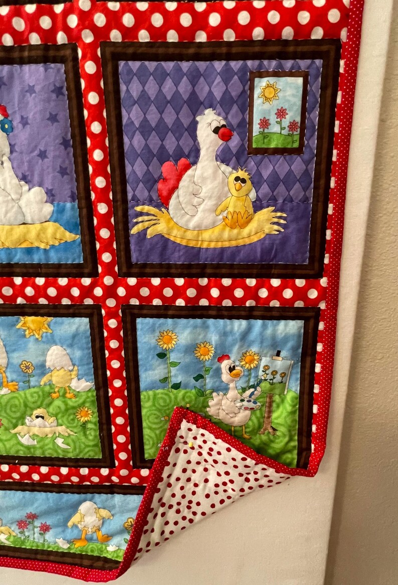 Spring Baby Quilt, Chickens and Eggs, Tummy Time Blanket or Wall ...