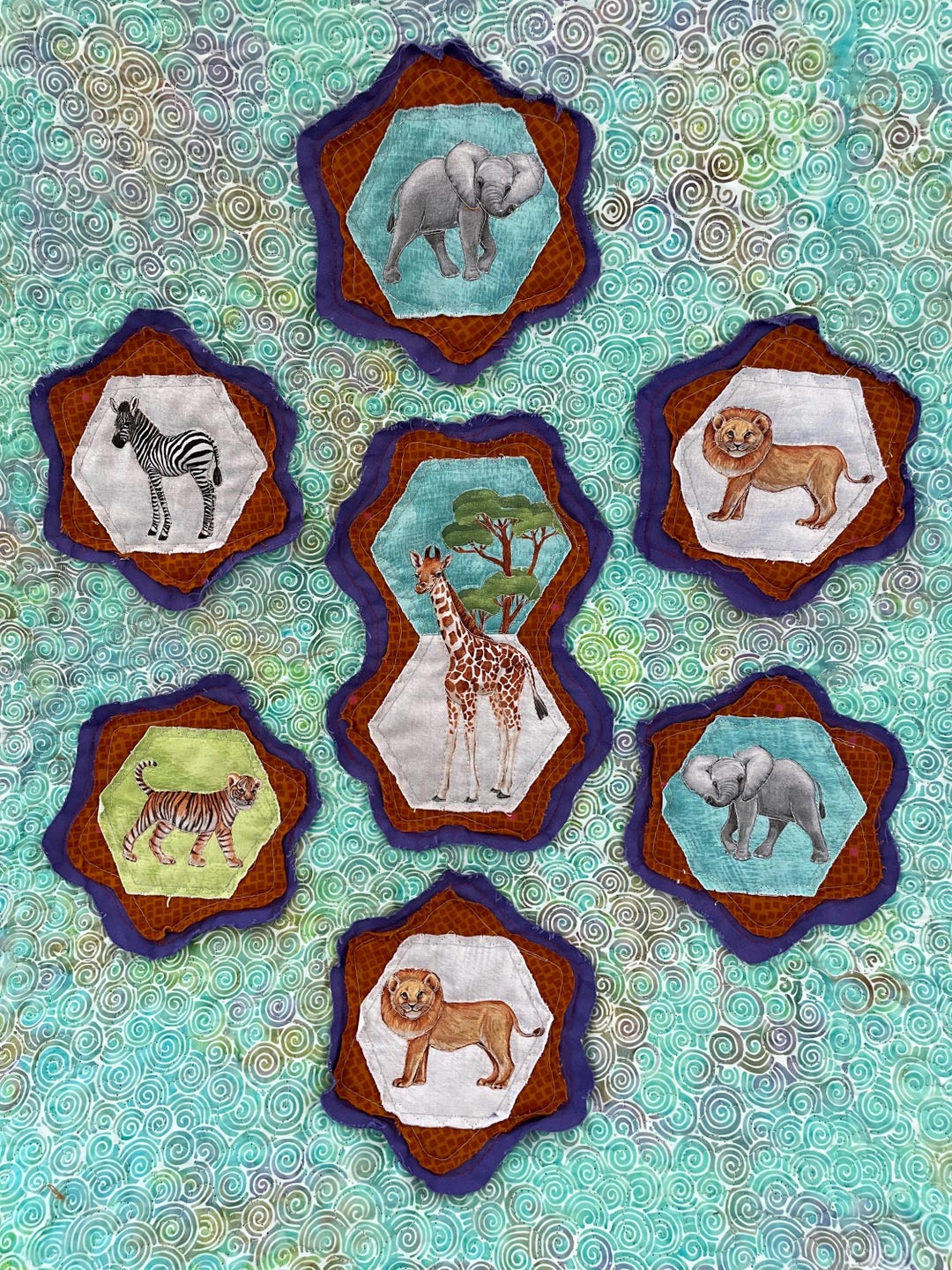 Baby Quilt, Zoo Animals, Jungle Safari Giraffe, Hippo, Lion, Rhino ...