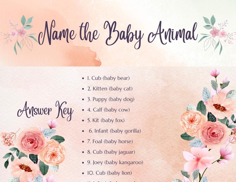 Baby Animal Baby Shower Game - Etsy