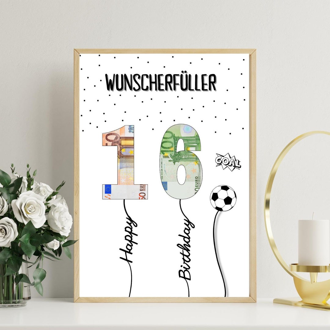Geldgeschenk 16. Geburtstag Teenager Geburtstagskarte Grußkarte Fußball Geschenk Fußballfan FC ...