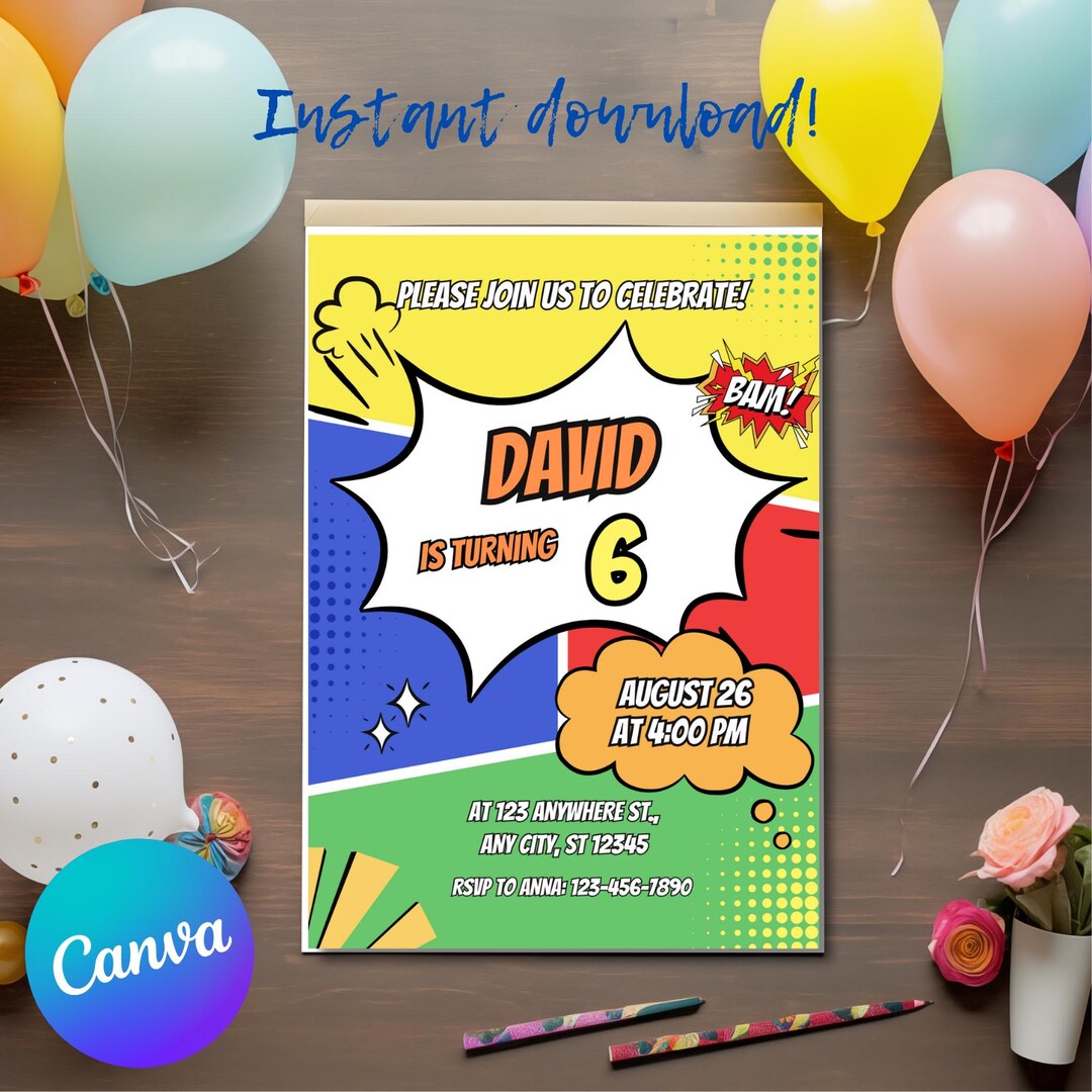 Editable Superhero Birthday Invitation, Birthday Boy, Superhero ...
