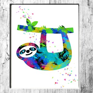 Rainbow Sloth Print, Splatter Art Print, Colorful Sloth, Wall Decor ...