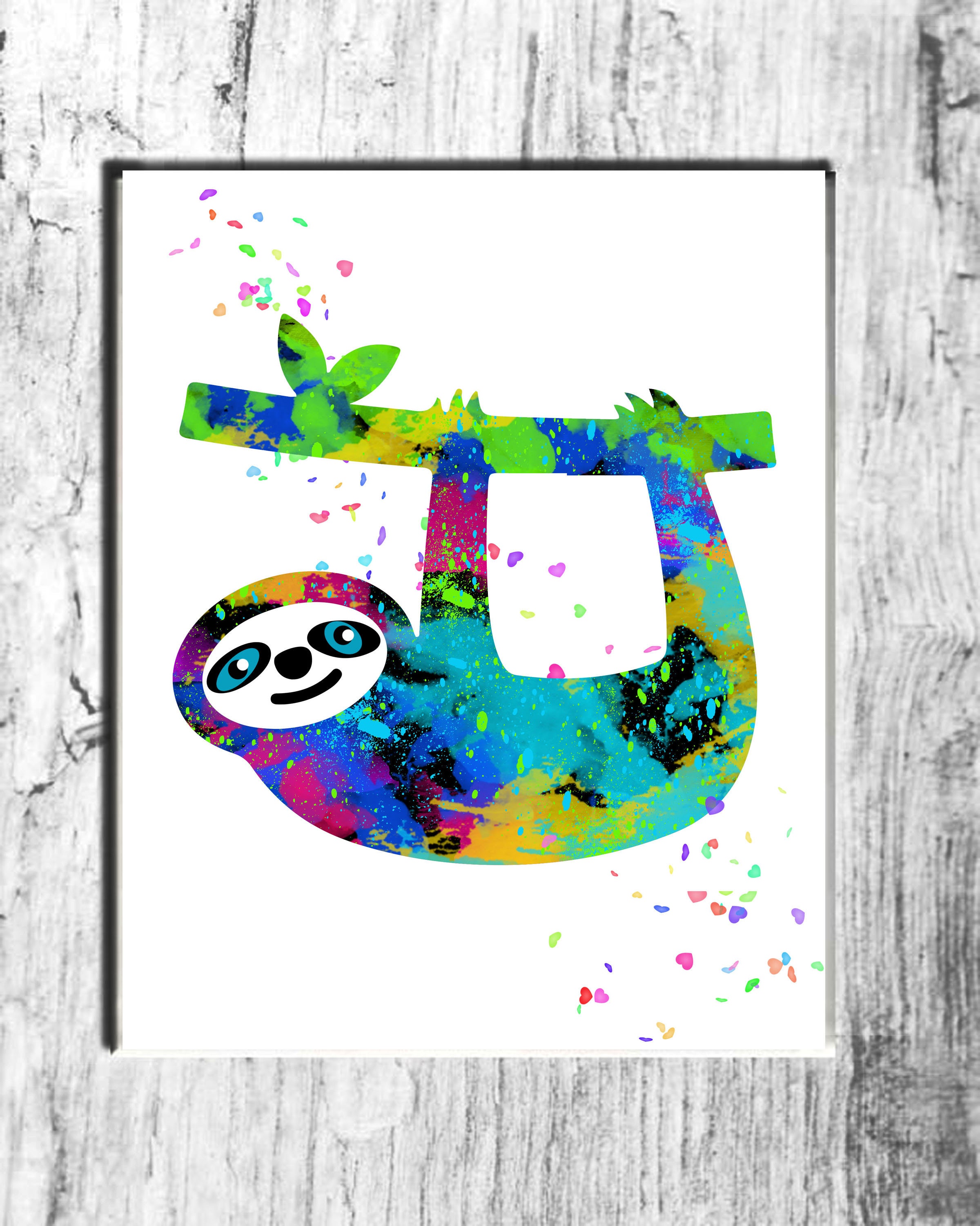 Rainbow Sloth Print, Splatter Art Print, Colorful Sloth, Wall Decor ...