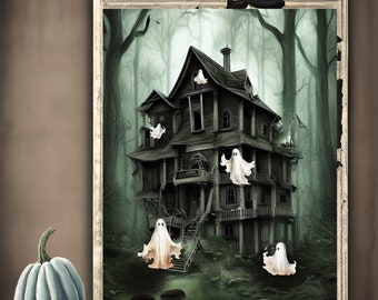 Haunted House Print - Etsy