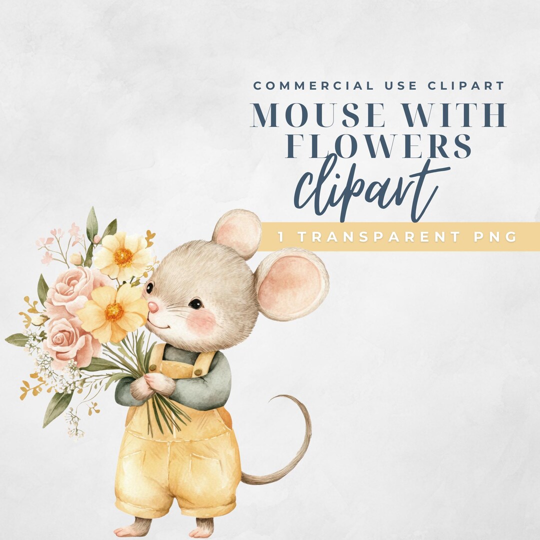 Sweet Mouse Watercolor Clipart – SINGLE IMAGE – Animal Nursery PNG ...