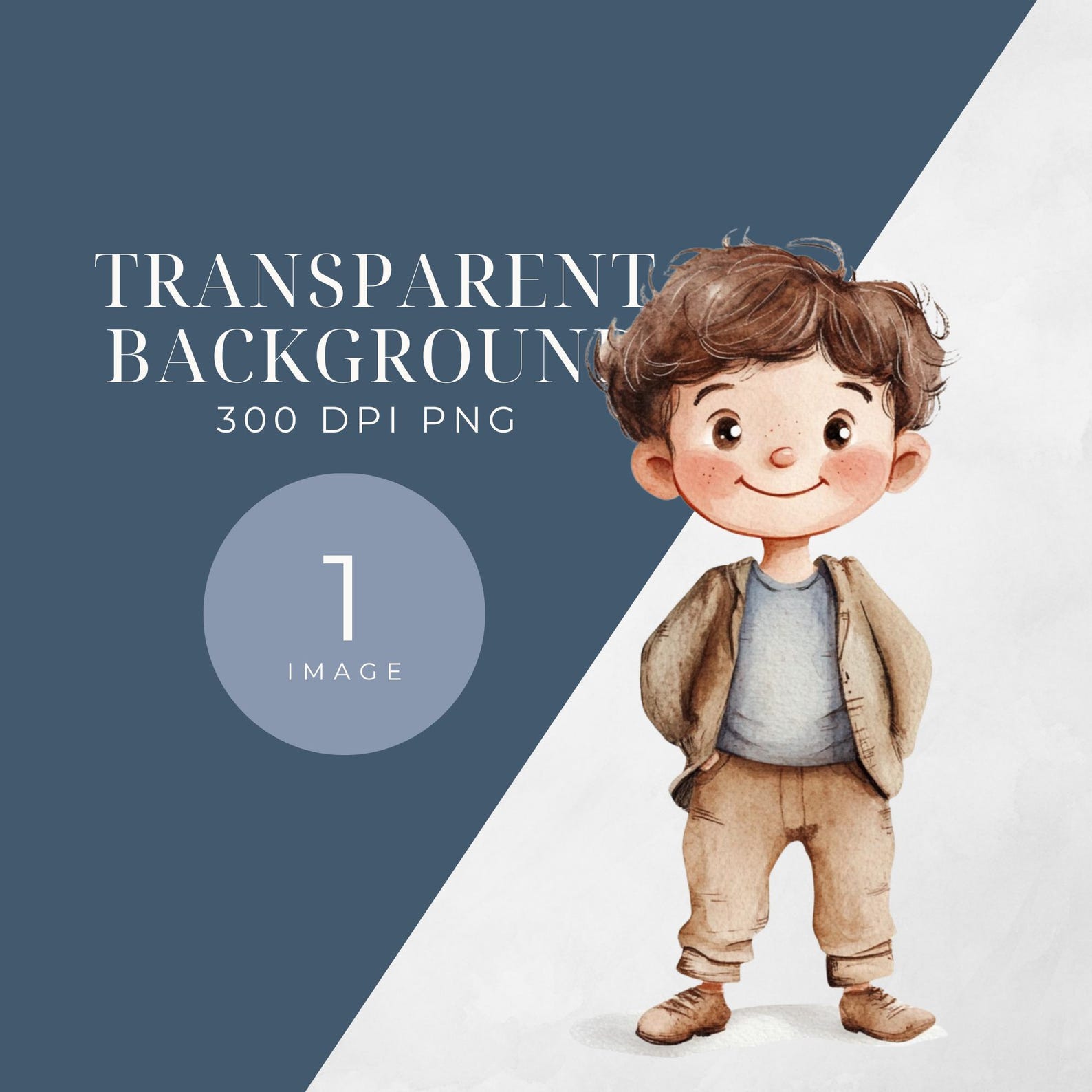Watercolor Boy Character Clipart – SINGLE Image – Toddler or Kid ...