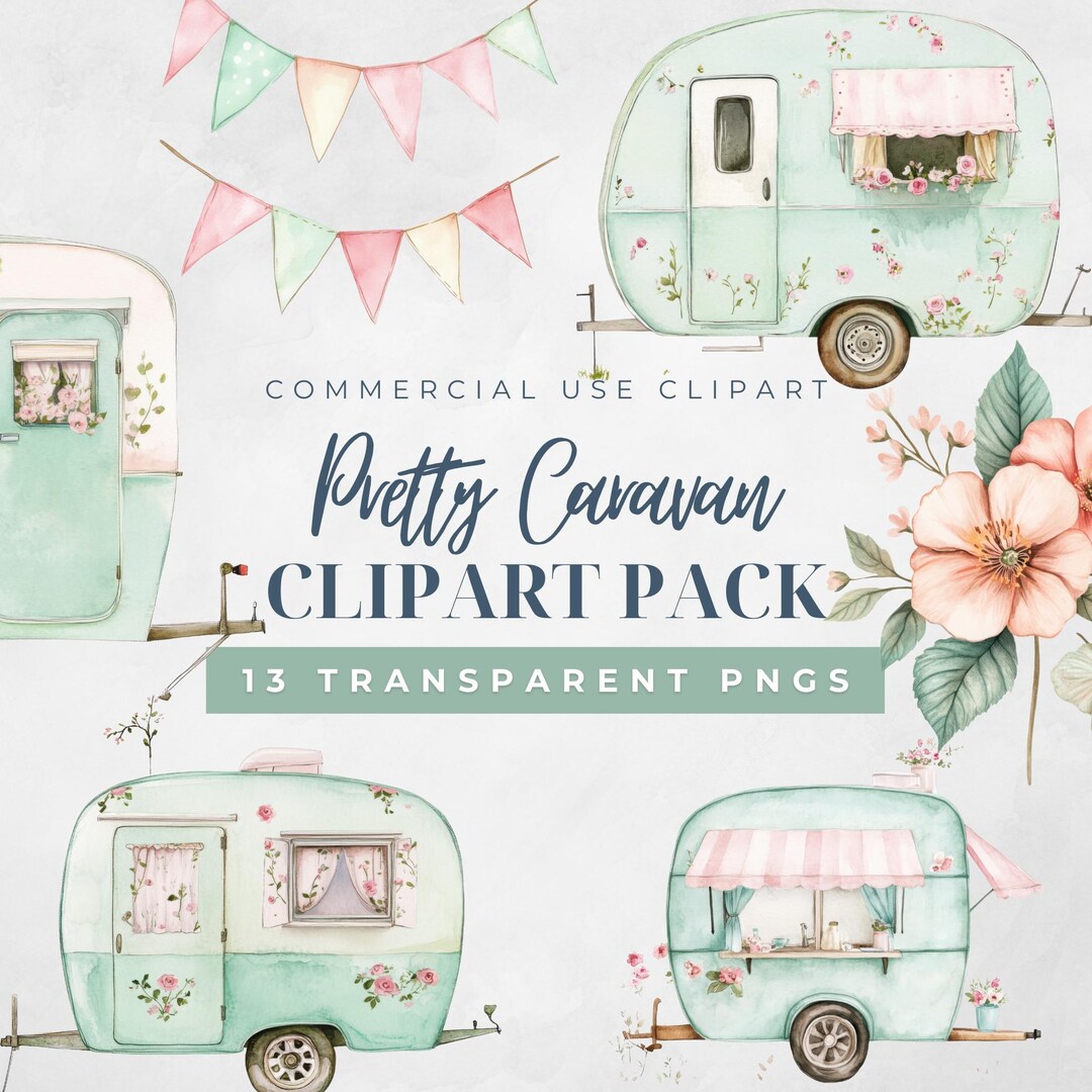 Caravan Watercolor Clipart Pack – Retro Camper & Travel PNG Bundle ...