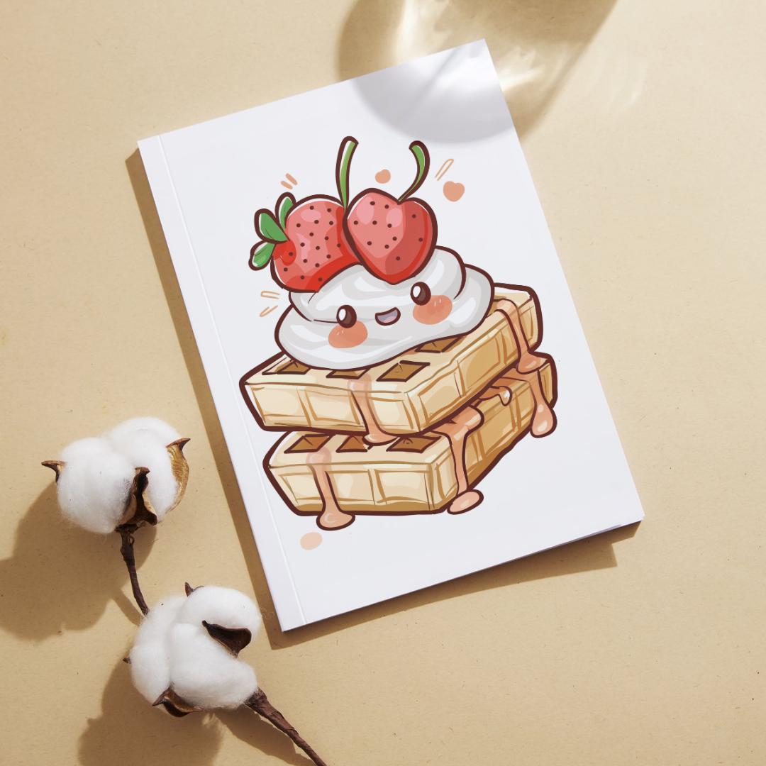 Cute Waffles Strawberry, Kawaii Cartoon for Home Decor, Nursery Print ...
