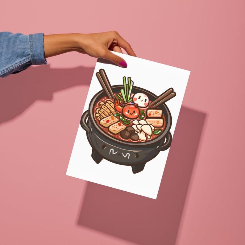 Cute Spicy Hot Pot, Kawaii Cartoon for Home Decor, Nursery Print, Cafe ...