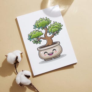 Cute Bonsai Tree in Vase, Kawaii Cartoon for Home Decor, Nursery Print ...