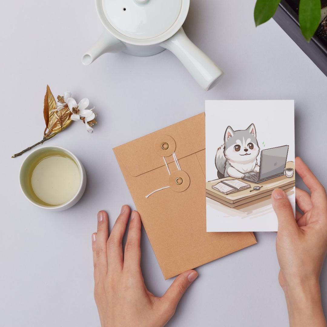 Cute Office Siberian Husky, Kawaii Cartoon for Home Decor, Nursery ...
