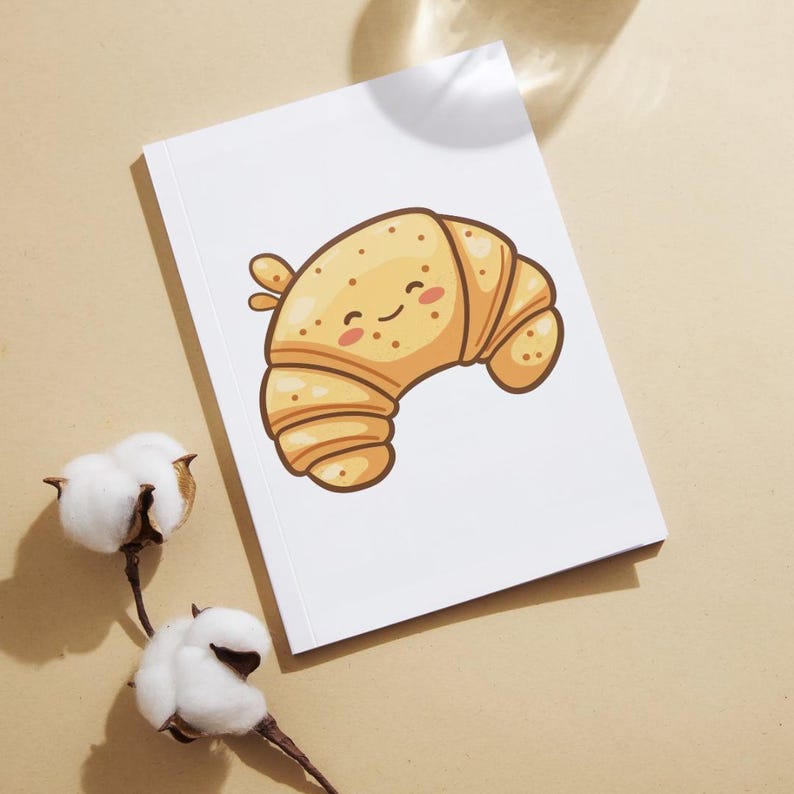 Cute Breakfast Croissant, Kawaii Cartoon for Home Decor, Nursery Print ...